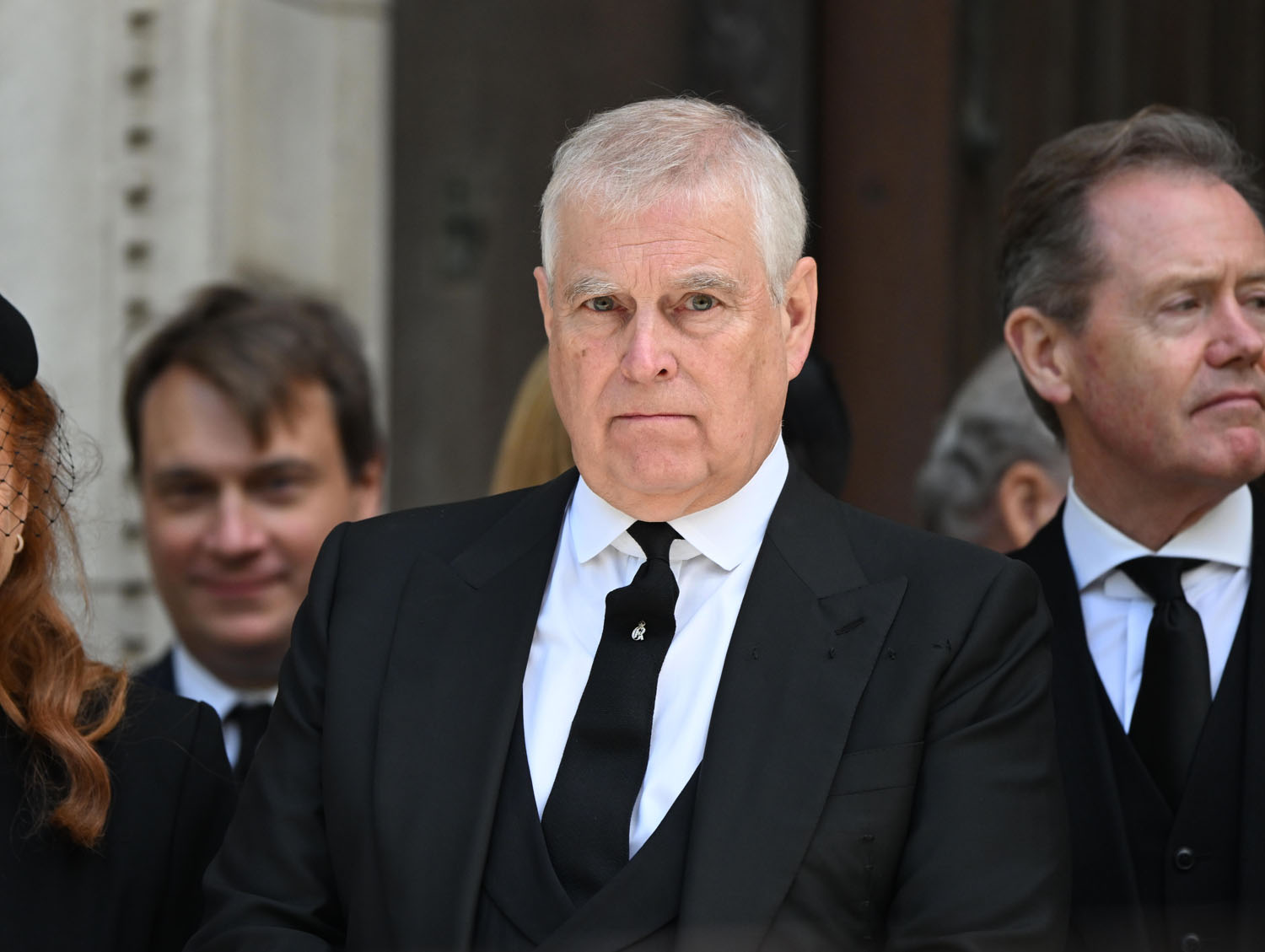 Sad Prince Andrew looks despondent while riding his horse, along with a beautiful dappled grey ...