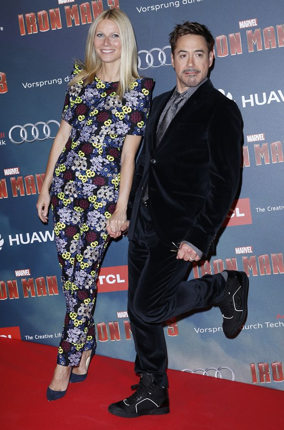 Gwyneth Paltrow in Erdem with Robert Downey Jr at Paris premiere of ...