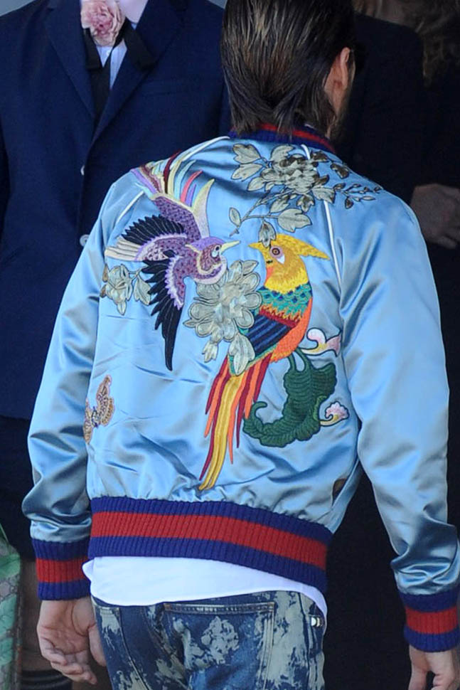 Jared Leto's monogrammed bomber|Lainey Gossip Lifestyle