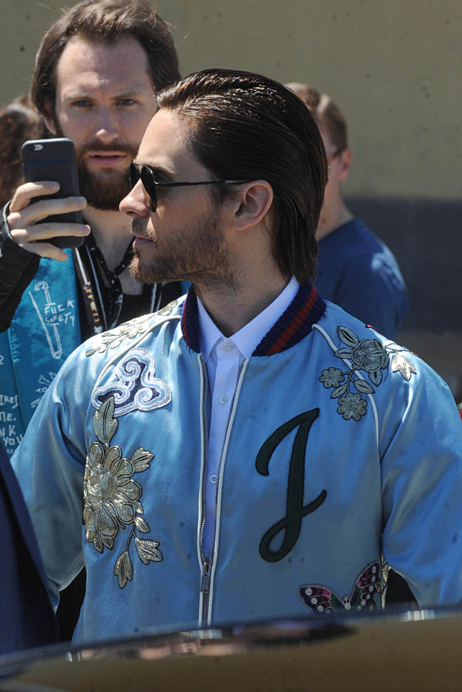 Jared Leto's monogrammed bomber|Lainey Gossip Lifestyle